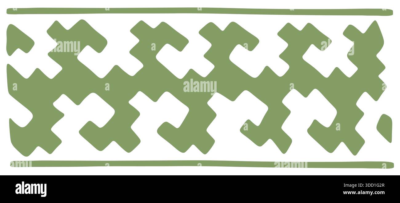 Traditional green geometric folk border design with repeating tribal ...