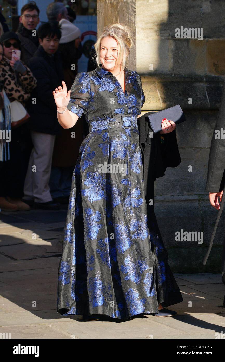 Sara Davies arrives for the wedding of Adam Peaty and Holly Ramsay at ...