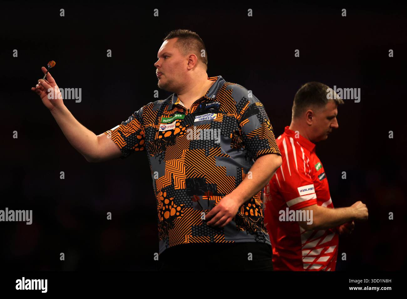 Netherlands' Wesley Plaisier (left) during his match against Poland's ...