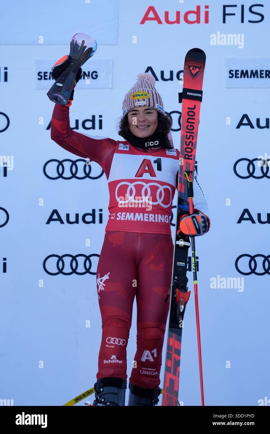 Austria's Julia Scheib celebrates winning an alpine ski, women's World ...