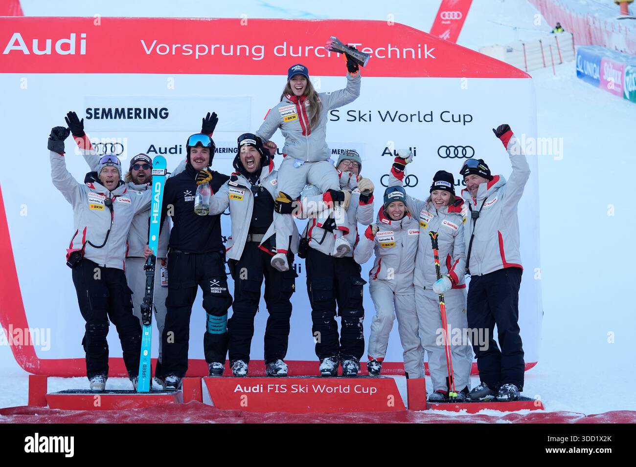 Second-placed Switzerland's Camille Rast celebrates with team ...