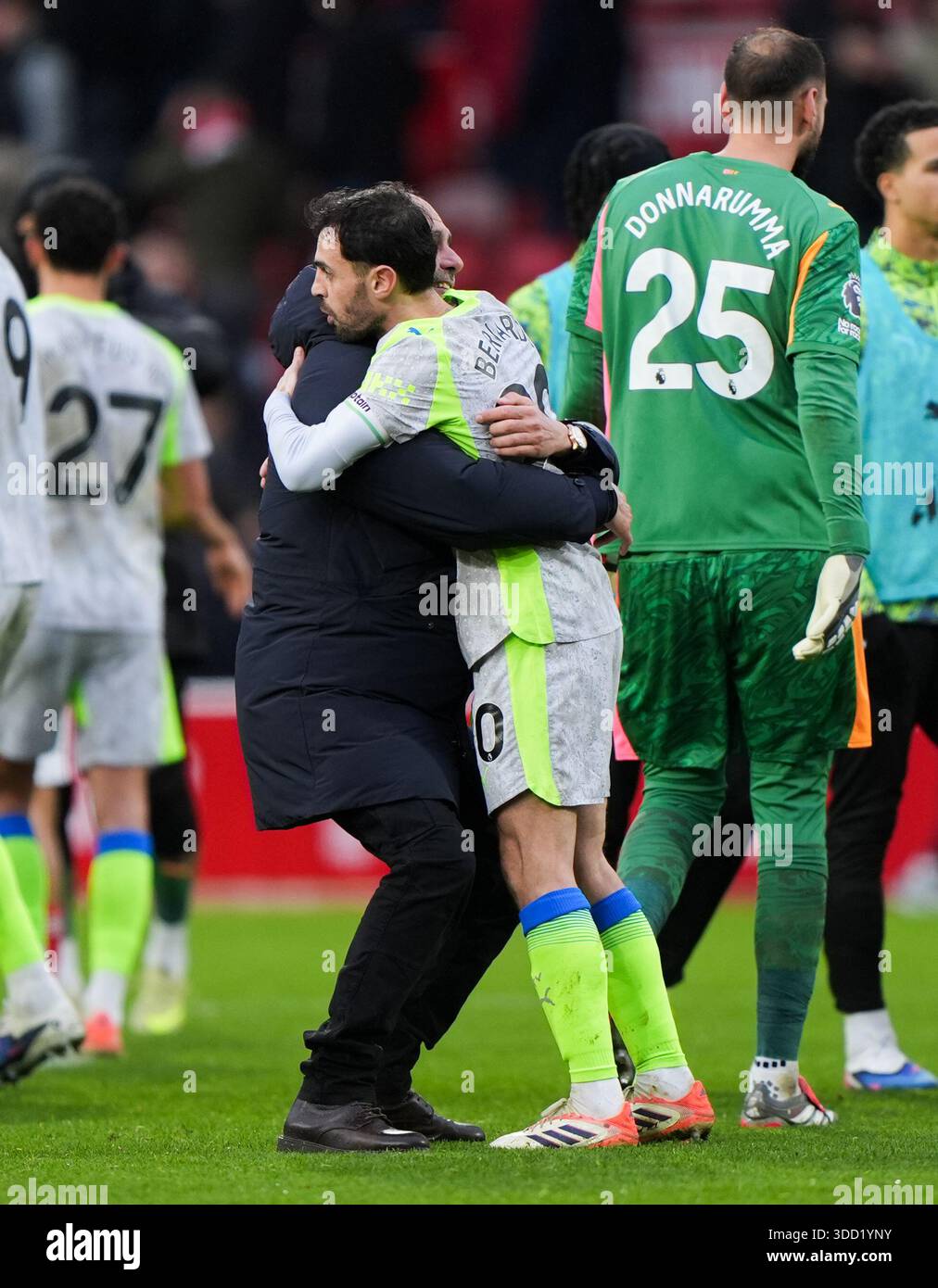 Manchester City manager Pep Guardiola with Bernardo Silva following the ...