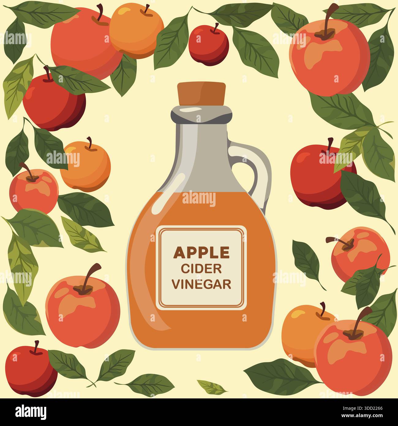Apple cider vinegar bottle surrounded by apples and leaves, perfect for ...