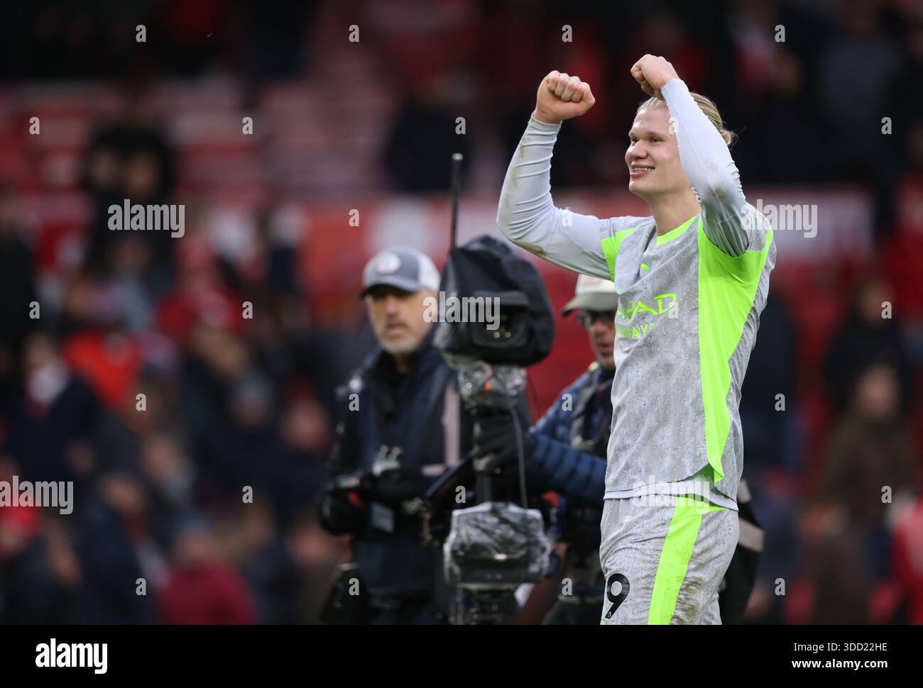 Erling Haaland (MC) celebrates at the Nottingham Forest v Manchester ...