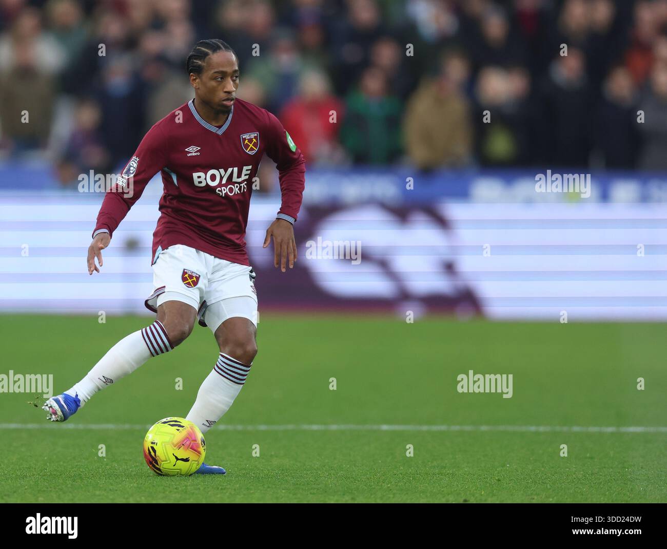West Ham's Kyle Walker-Peters controls the ball during the Premier ...