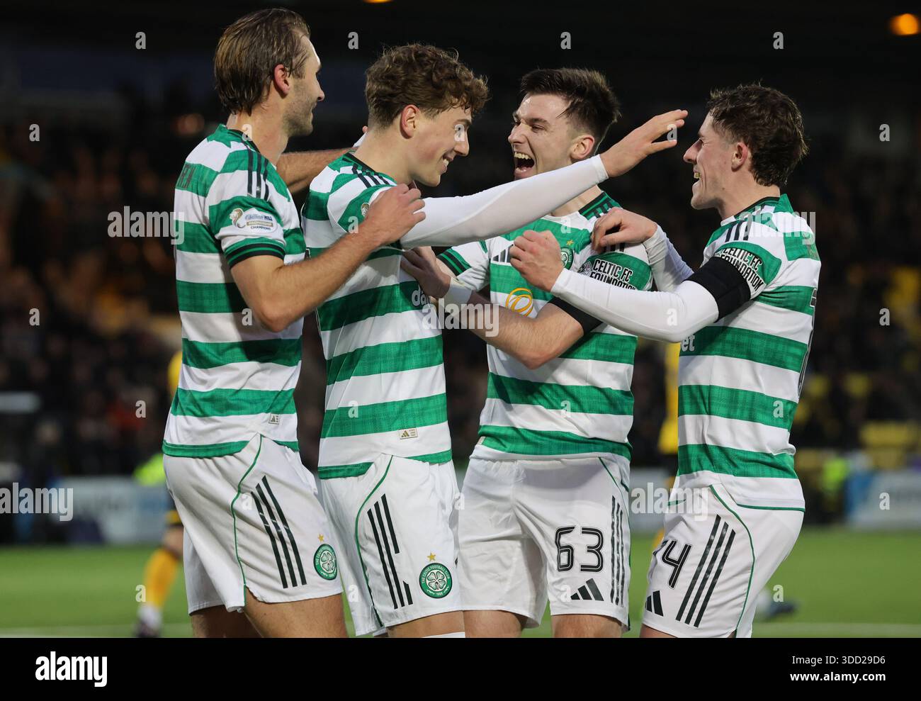 Celtic's Arne Engels (second left) celebrates with his team mates after ...