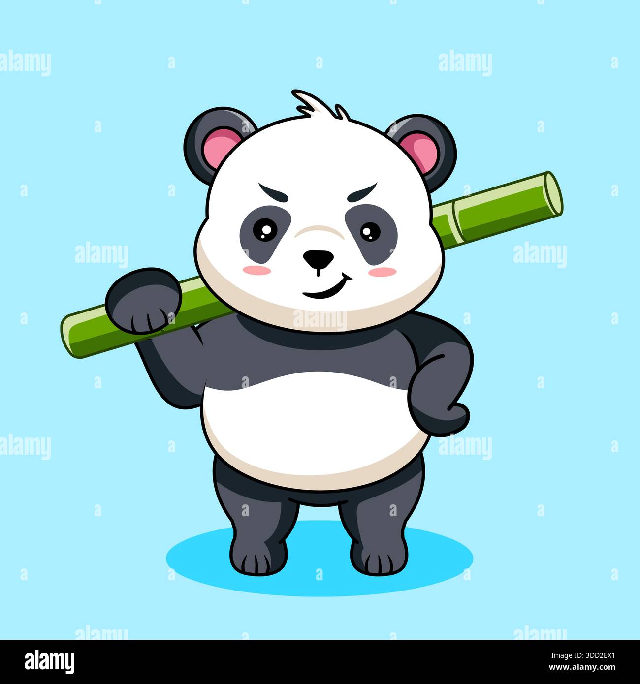 Cute Panda with Bamboo Stick Feeling Confident Vector Illustration ...