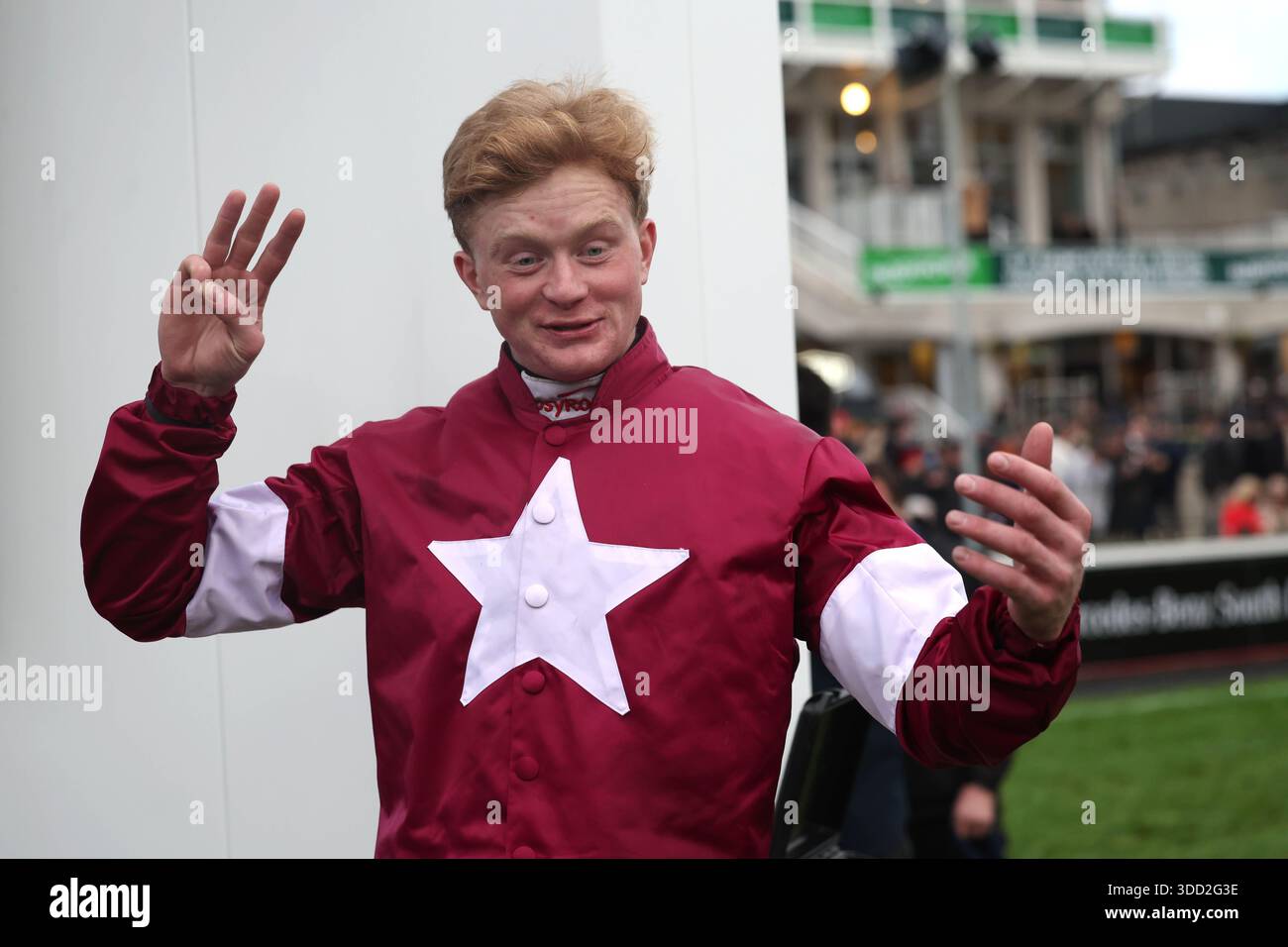 Jockey Sam Ewing after riding Favori De Champdou to victory in the ...