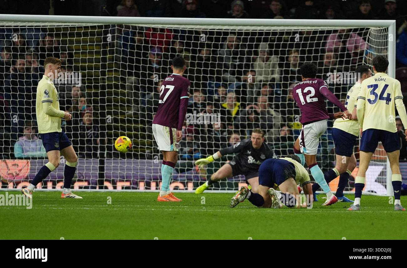 Burnley's Bashir Humphreys has a shot on goal during the Premier League ...