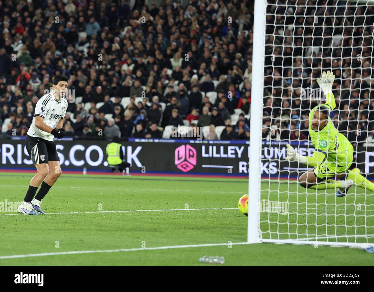 Fulham's Raul Jimenez scores his teams first goal during the Premier ...