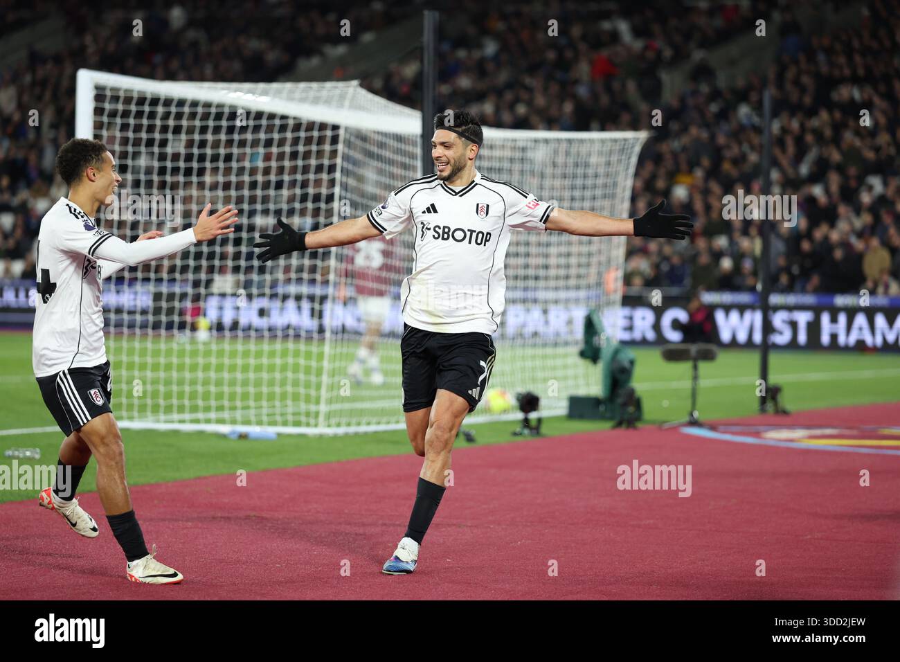 Fulham's Raul Jimenez celebrates scoring his team's first goal during ...