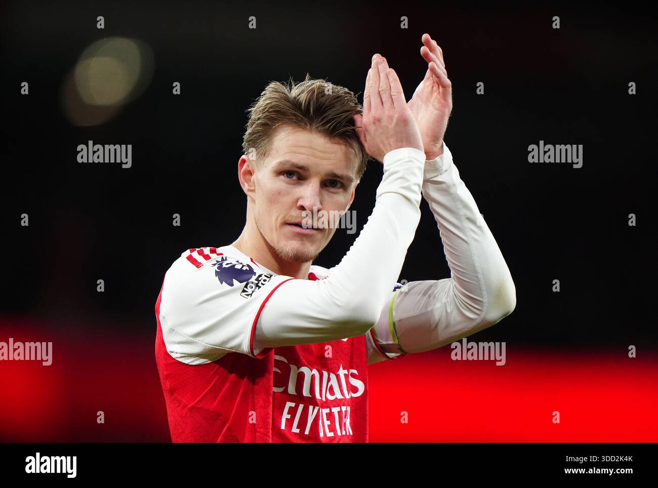 Arsenal's Martin Odegaard applauds the fans following the Premier ...
