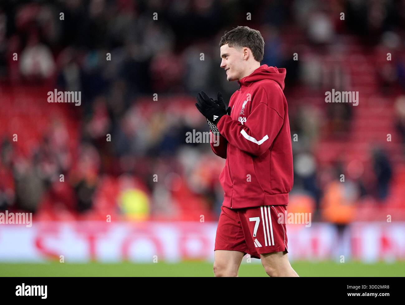 Liverpool's Florian Wirtz applauds the fans following the Premier ...