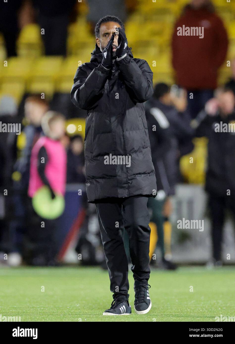 Celtic manager Wilfried Nancy applauds the fans after the William Hill ...