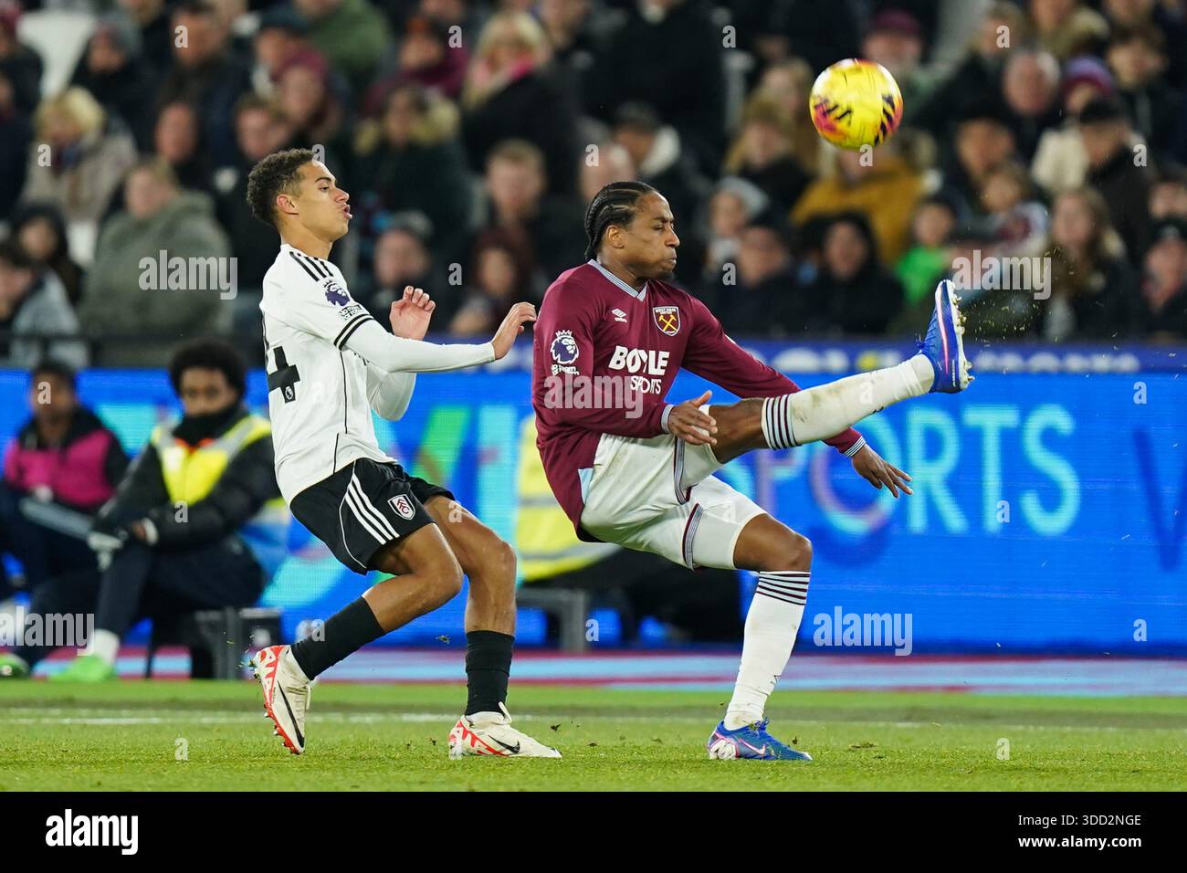 Kyle Walker-Peters of West Ham United under pressure from Joshua King ...