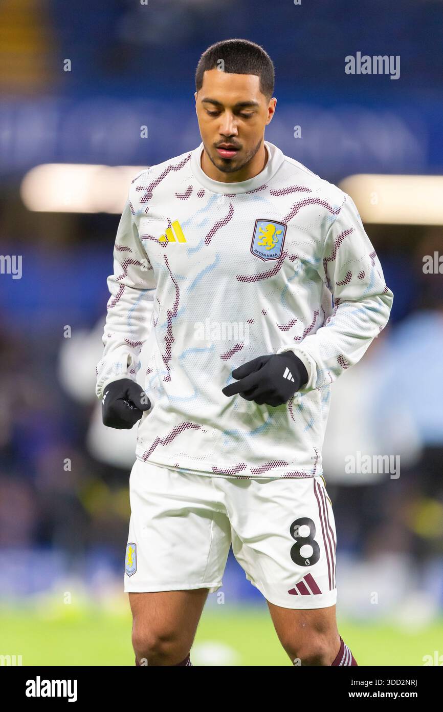 Youri Tielemans of Aston Villa warms up before the Premier League match ...