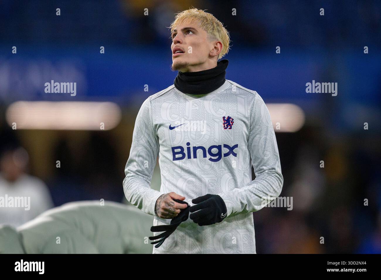Alejandro Garnacho of Chelsea warms up before the Premier League match ...