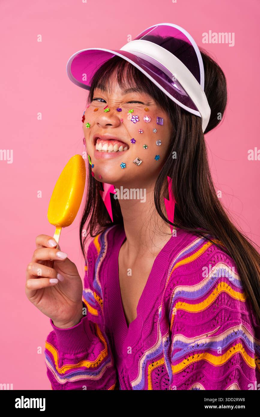 Beautiful chinese woman portrait on colorful background. Young asian ...