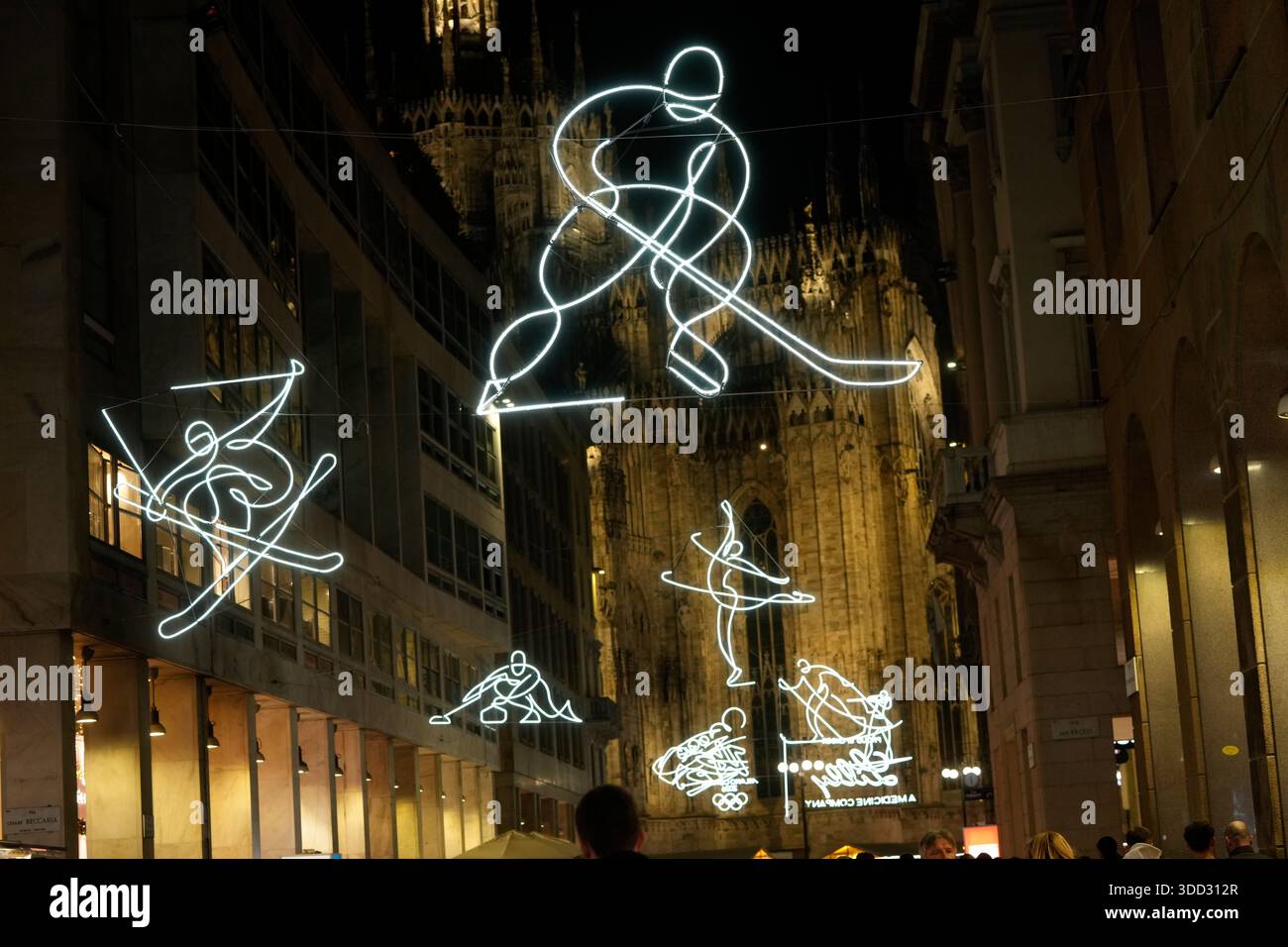 Olympic Iconic Neon hang next to the Duomo gothic cathedral for the ...