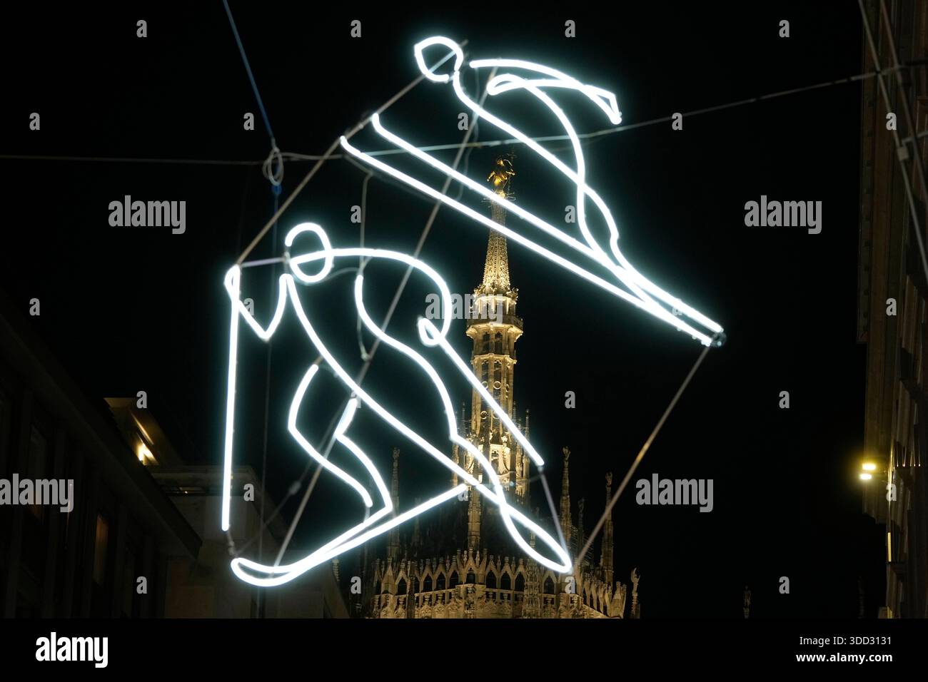 Olympic Iconic neon hang next to the Duomo gothic cathedral for the ...