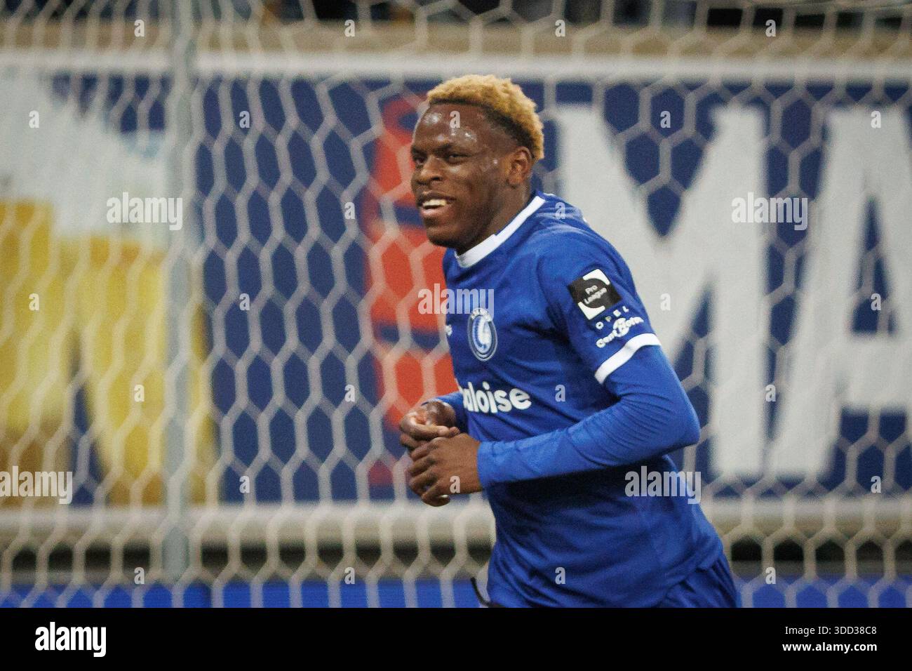 Gent's Hyllarion Goore celebrates after scoring during a soccer match ...
