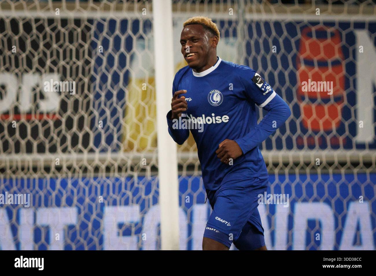 Gent's Hyllarion Goore celebrates after scoring during a soccer match ...