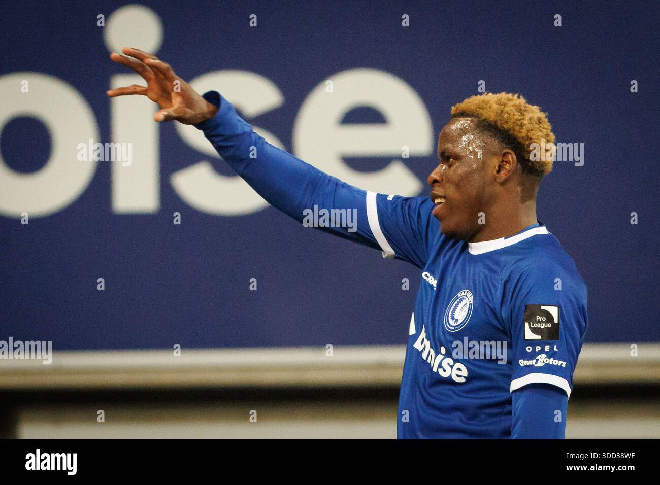 Gent's Hyllarion Goore celebrates after scoring during a soccer match ...