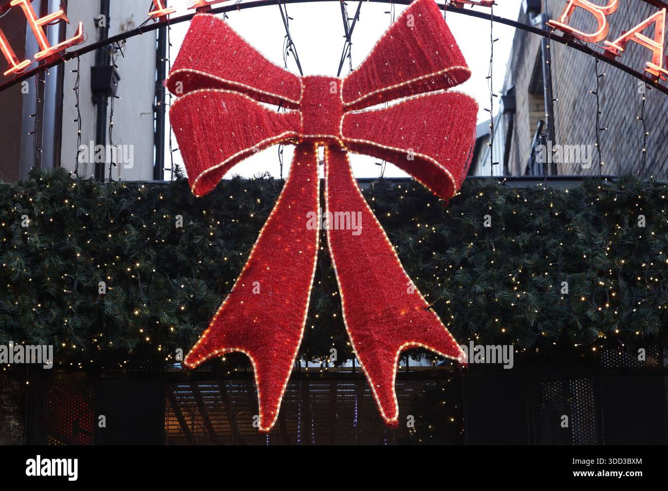 Dublin, Ireland - 24th December 2025 - A huge red Christmas bow seen ...