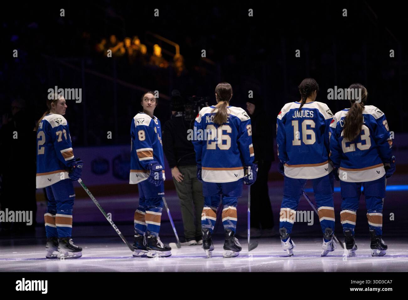 Vancouver Goldeneyes Izzy Daniel (8) lines up with her team before ...