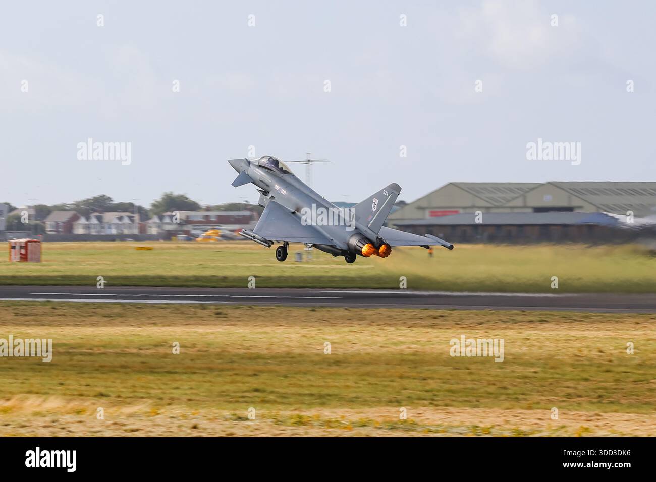 Royal Air Force Eurofighter Typhoon taking off with afterburners during ...