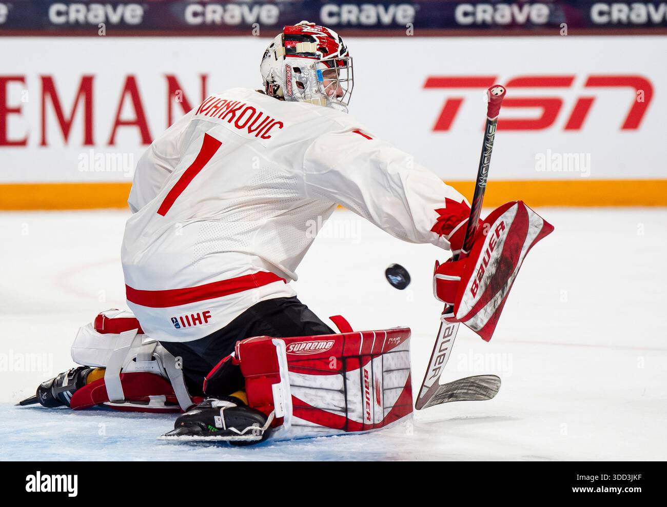 Canada's goaltender Jack Ivankovic (1) saves during the second period ...