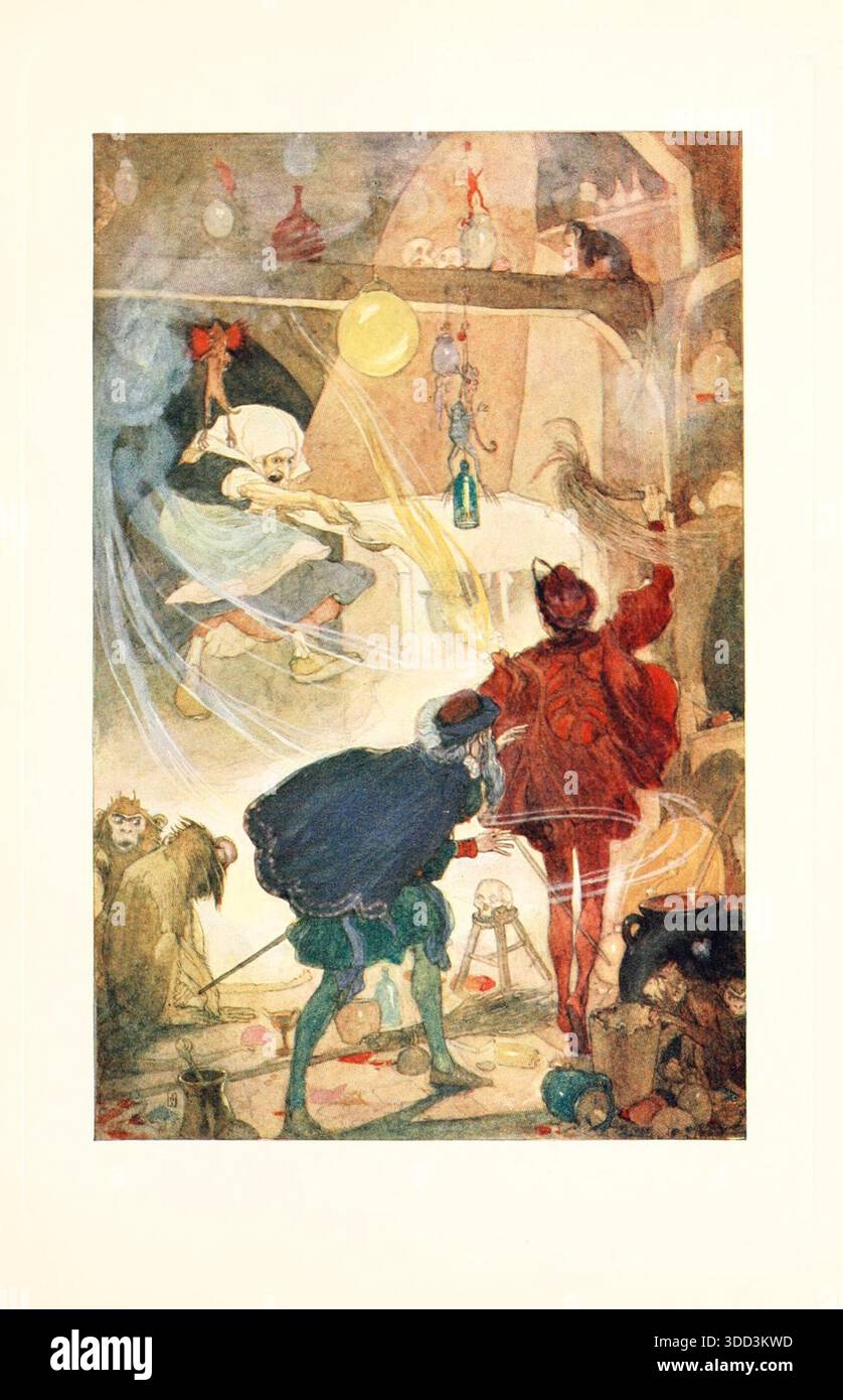The Witch's Kitchen . Vintage colour illustration from Faust, by Willy ...
