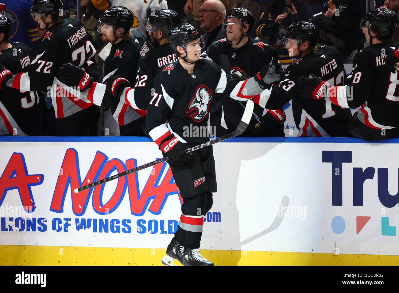 Buffalo Sabres center Ryan McLeod (71) celebrates his goal during the ...