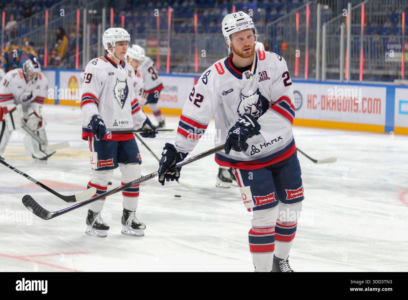 Luka Profaca (22) of Neftekhimik Hockey Club seen in action during the ...