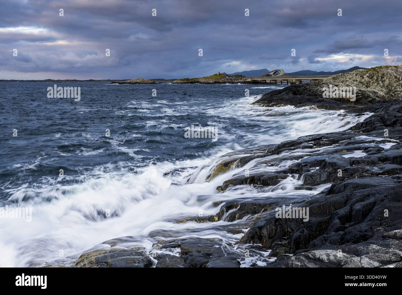 Raging water at Storseisund Bridge, Atlantic Road, Atlanterhavsveien ...
