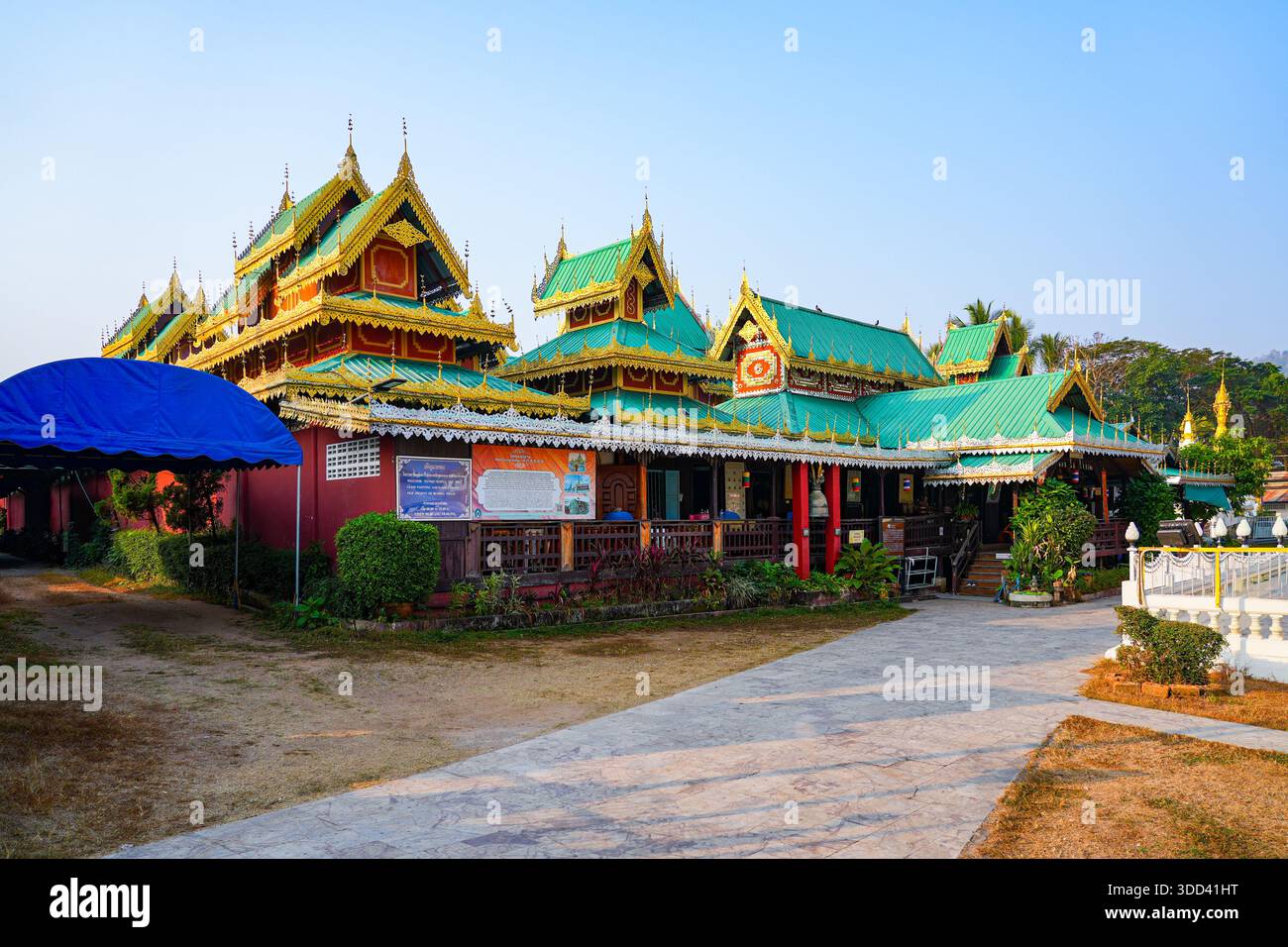 Tiered roofs of the Shan style of the Burman architecture in the Wat ...