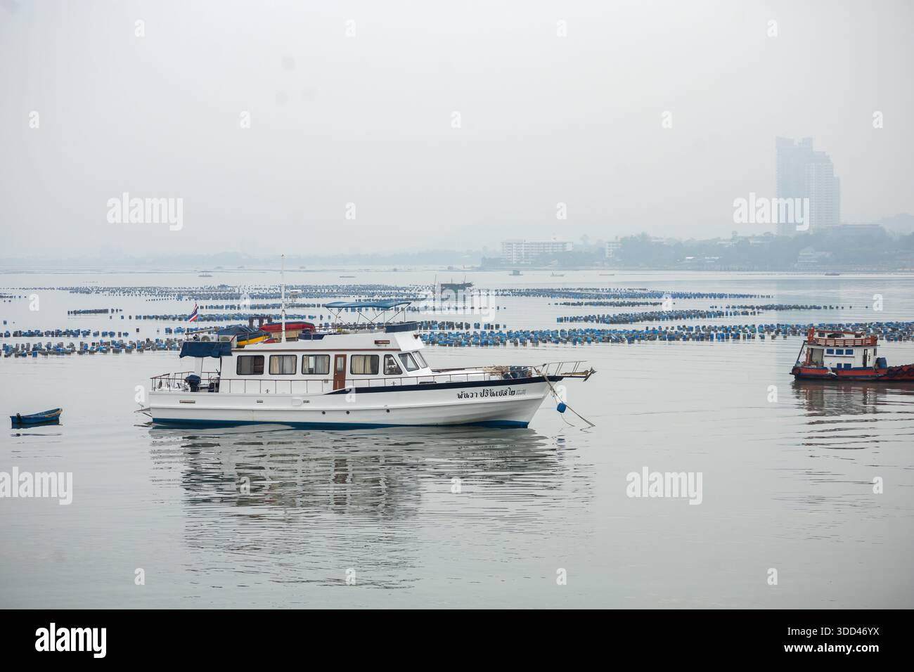 view of the speedboat ship park at the Koh Loi Sriracha port, focus ...