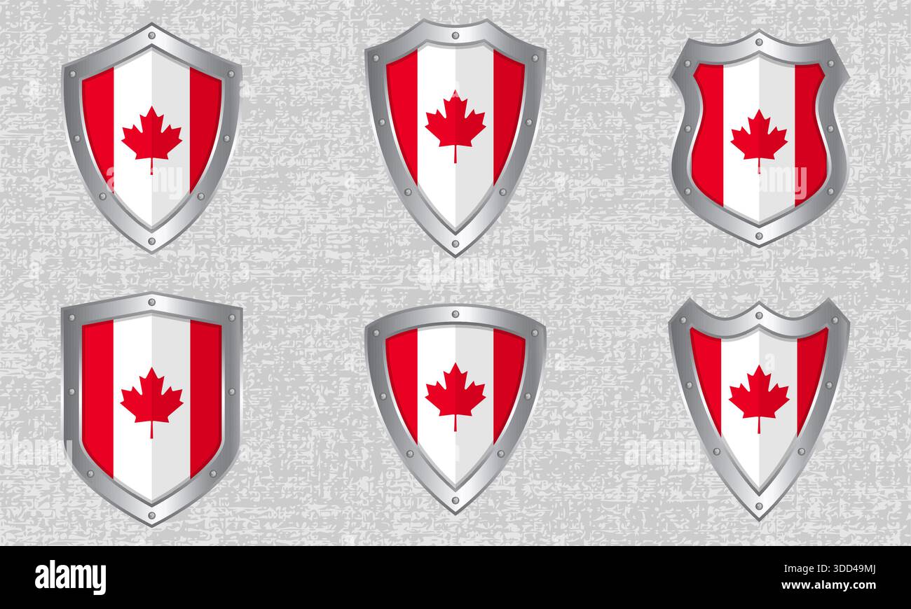 Vector set of metal shields with the Canadian flag and shadow Stock ...