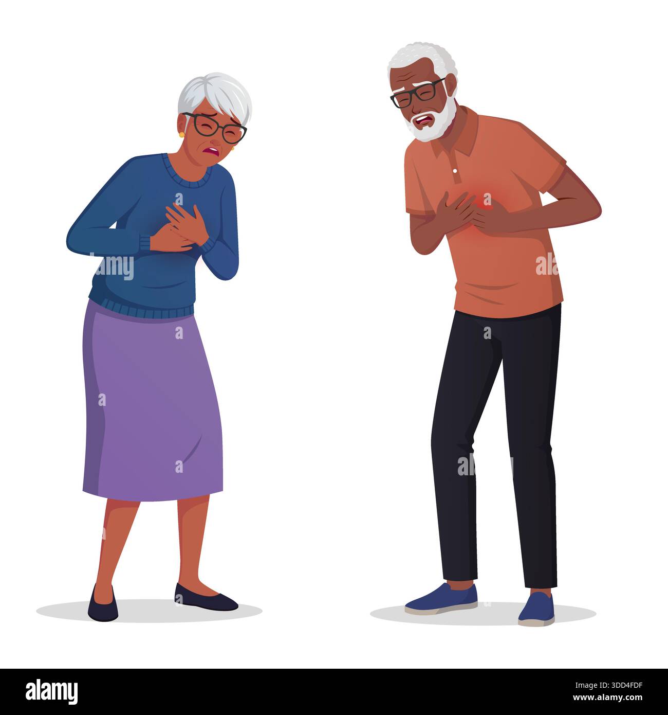 Black Elderly Man And Woman Having Chest Pain, Senior People Holding ...
