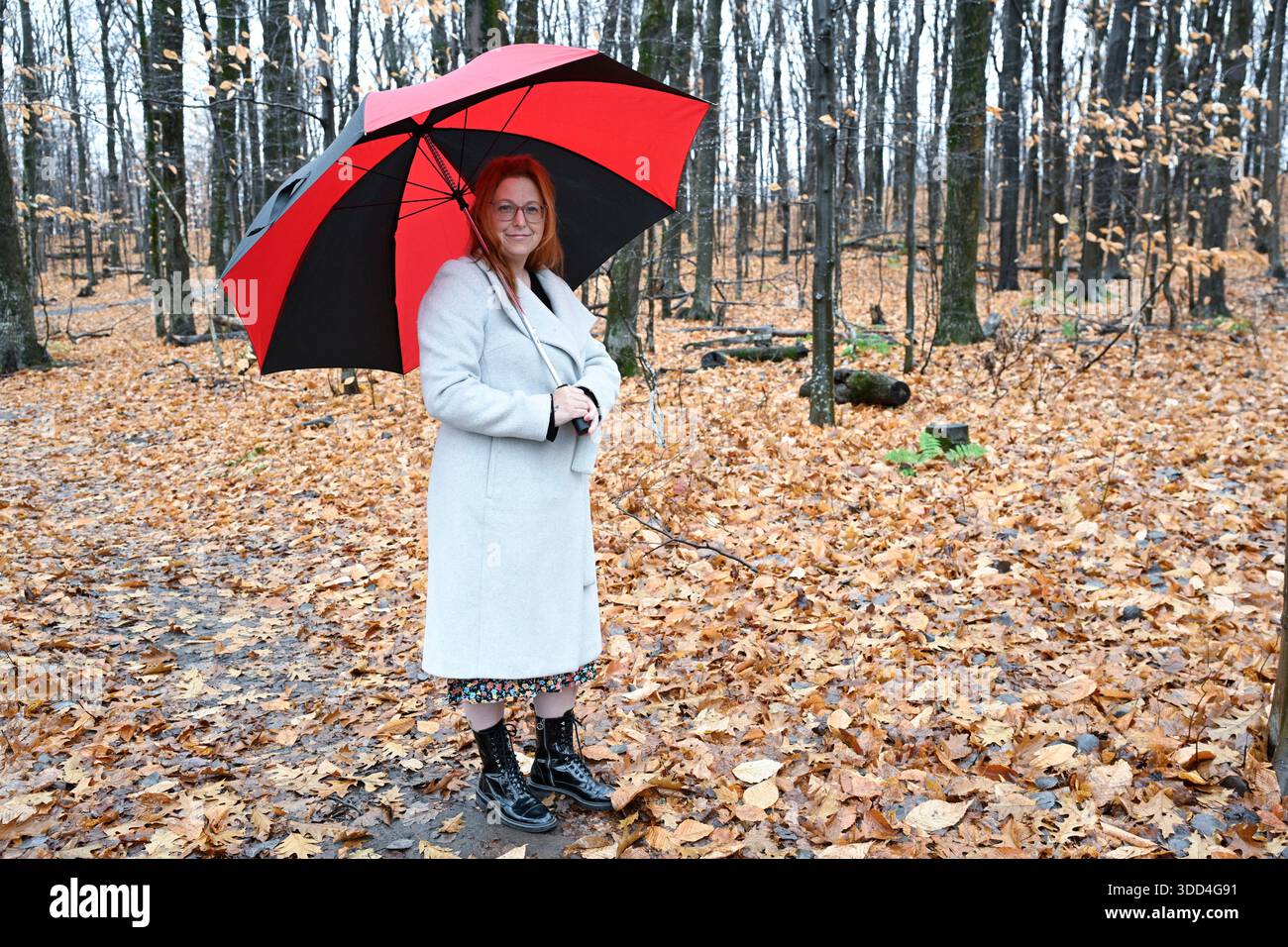 Sandra Demontigny stands in a park on a rainy day in Levis, Que ...