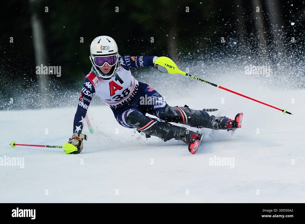 United States' Logan Grosdidier speeds down the course during an alpine ...