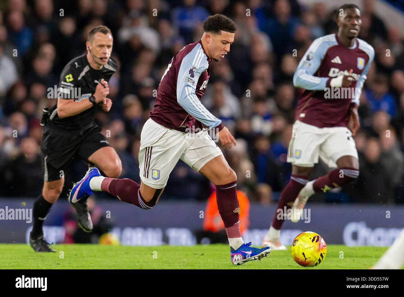Jadon Sancho of Aston Villa on the ball during the Premier League match ...