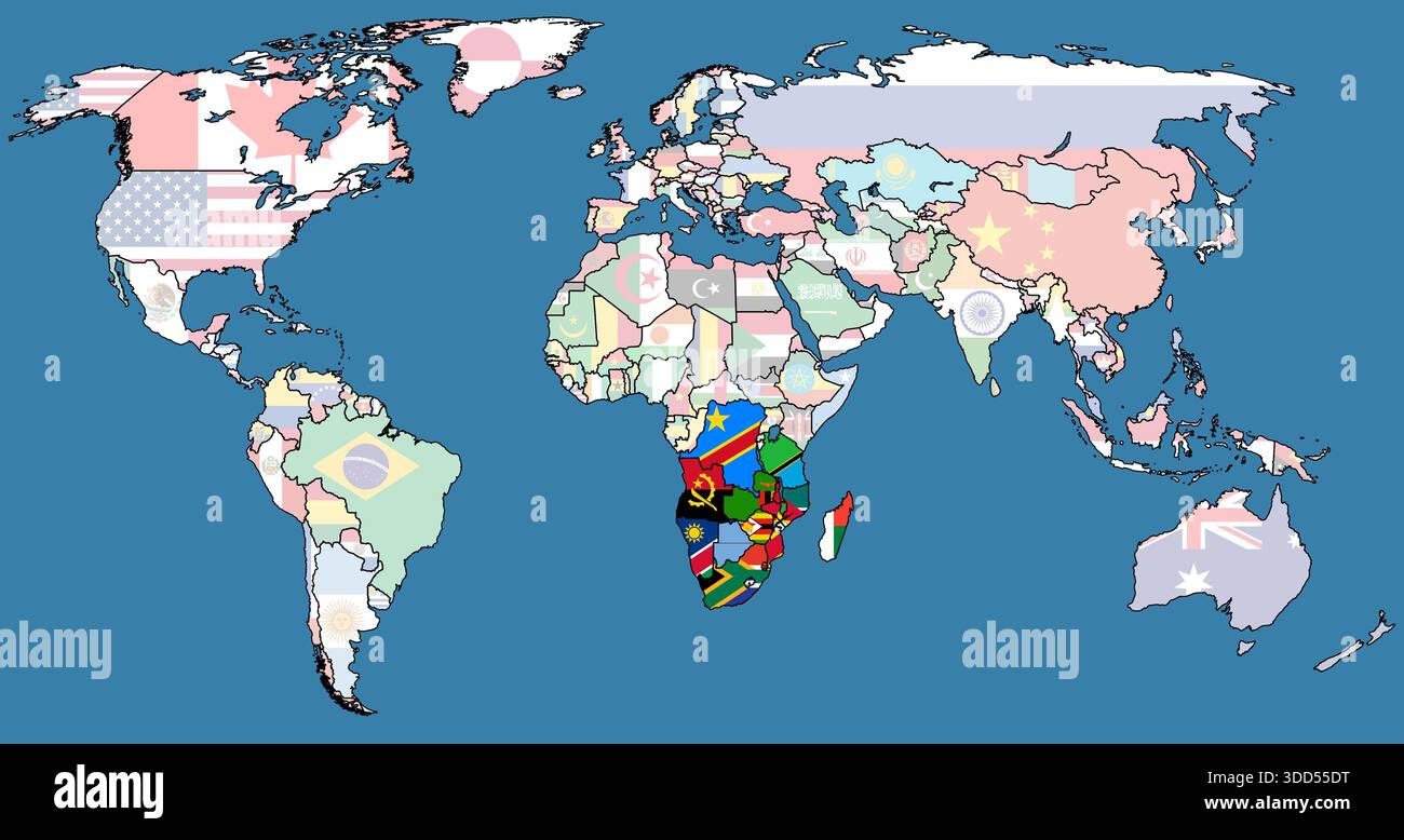 Southern African Development Community member countries on blue digital ...
