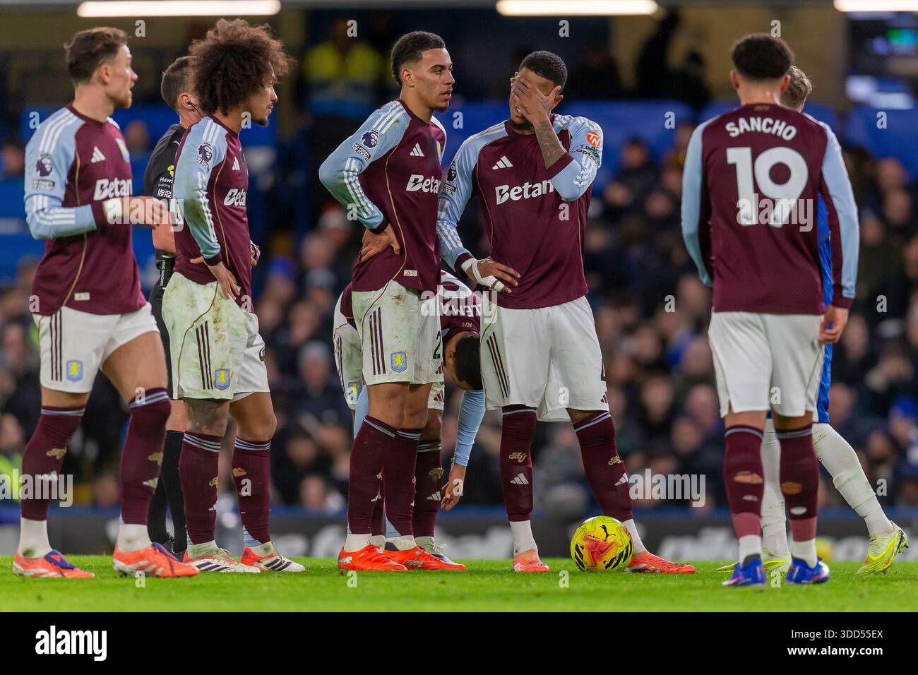 Ezri Konsa of Aston Villa reacts during the Premier League match ...