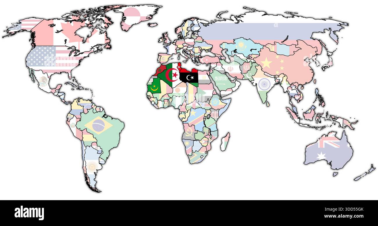 Arab Maghreb Union member countries on blue digital world map with ...