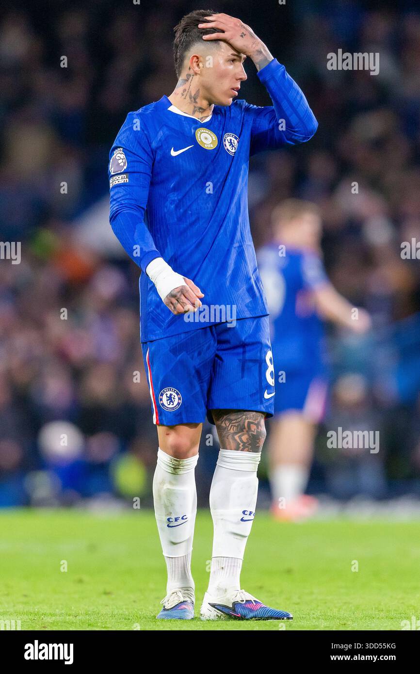 Enzo Fernández of Chelsea looks dejected during the Premier League ...