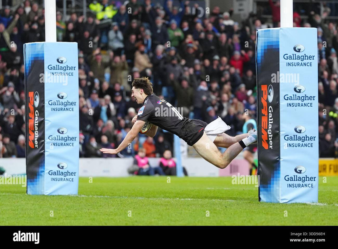 Exeter Chiefs' Campbell Ridl scores a try during the Gallagher PREM ...