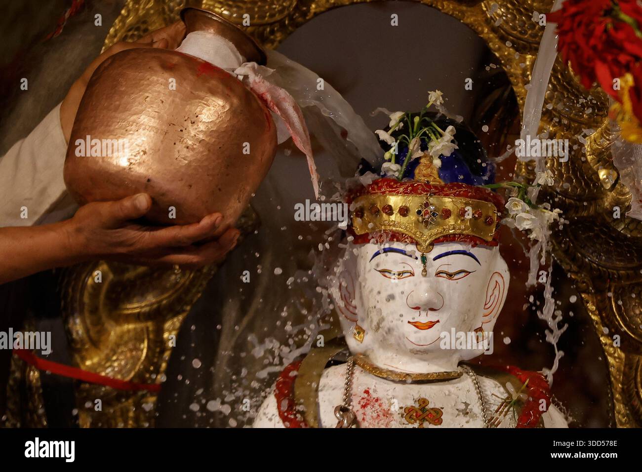On December 28, 2025, in Kathmandu, Nepal. Priests perform a ...