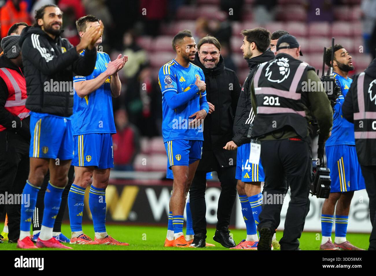Leeds United manager Daniel Farke with players following the Premier ...