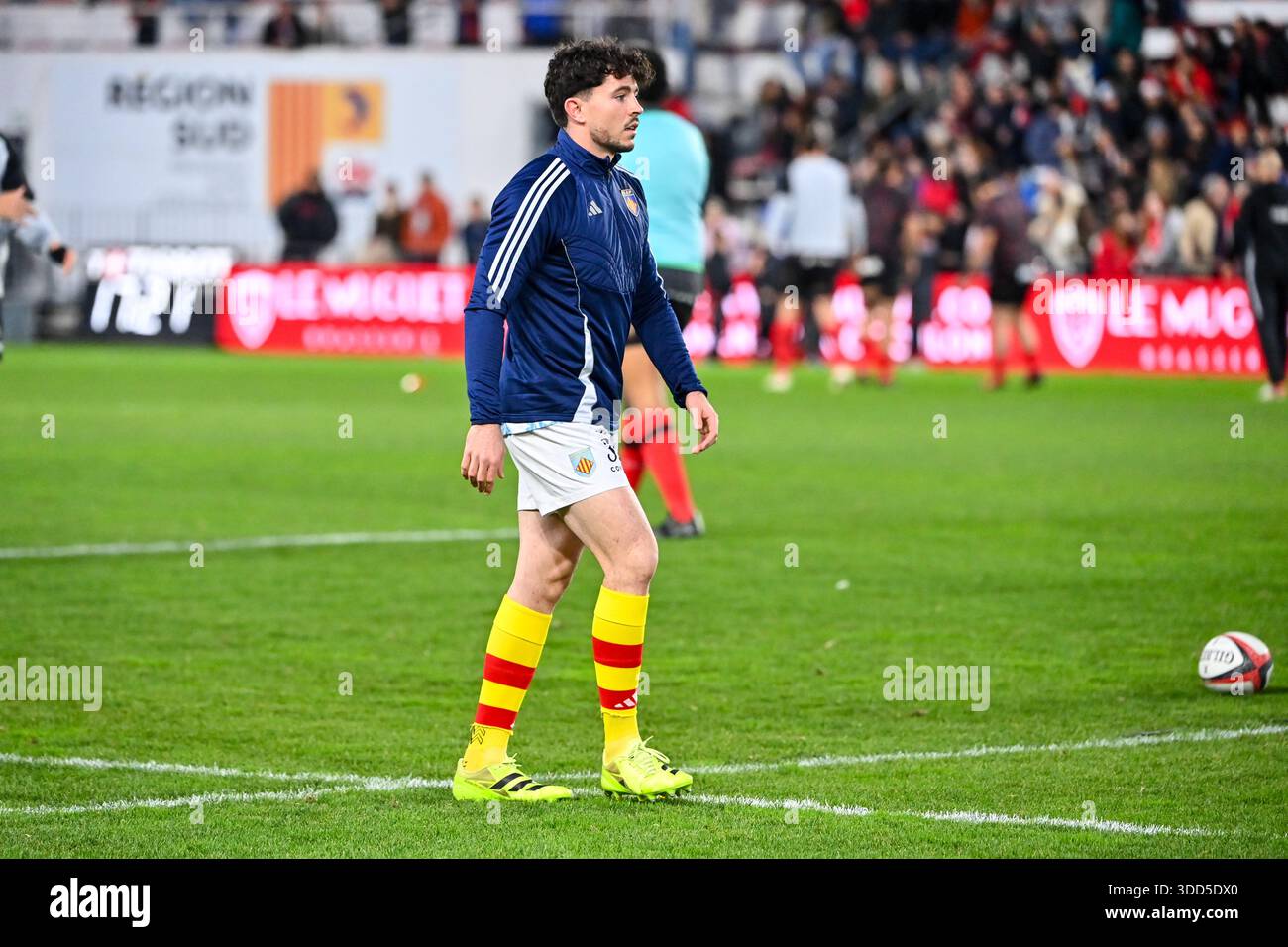 Hugo REUS of Perpignan during the Top 14 match between Toulon and ...